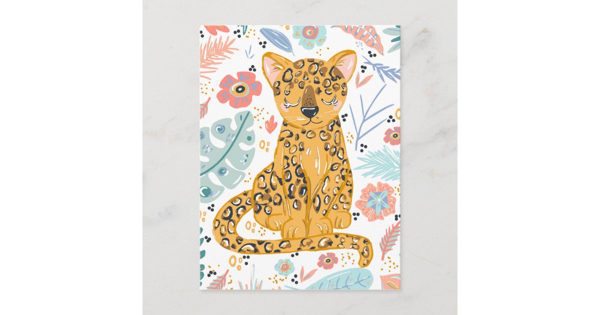 Cute Cheetah Cub and Floral Postcard | Zazzle