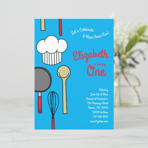 Cute Chef Cooking Kids 1st Birthday Party Invitation | Zazzle
