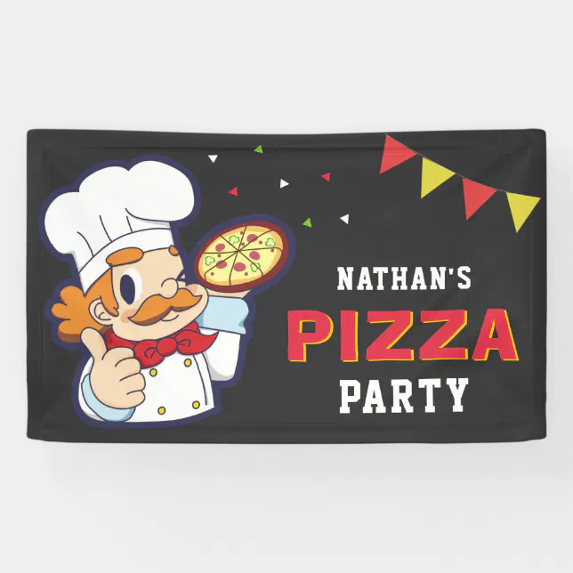 Cute Chef Kids Pizza Birthday Party Banner | Zazzle