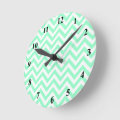 Cute chevron wall clock | Turquoise zigzag stripes | Zazzle