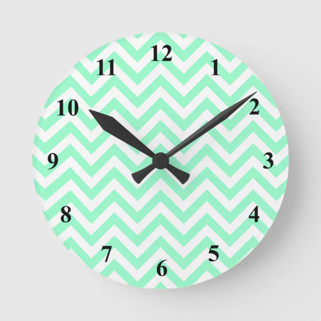 Cute chevron wall clock | Turquoise zigzag stripes | Zazzle