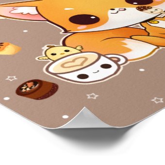 Cute chibi fox with kawaii icecream poster | Zazzle