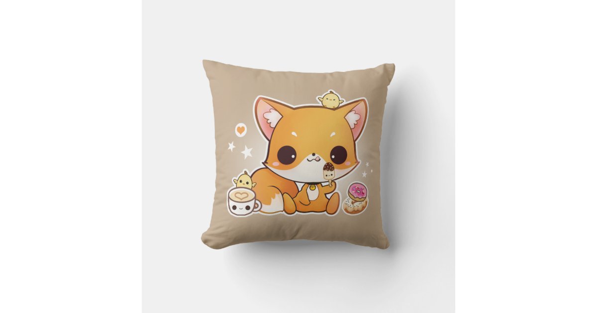 Cute chibi fox with kawaii icecream throw pillow | Zazzle