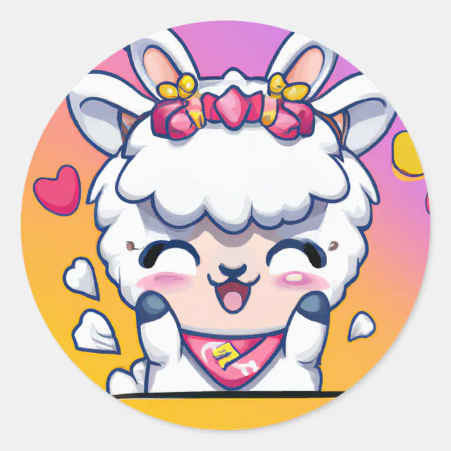 Cute Chibi Kawaii Llama Love Sunset Classic Round Sticker | Zazzle