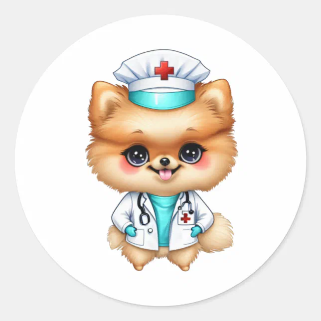 Cute Chibi Pomeranian for Dog Lover Nurse Classic Round Sticker | Zazzle