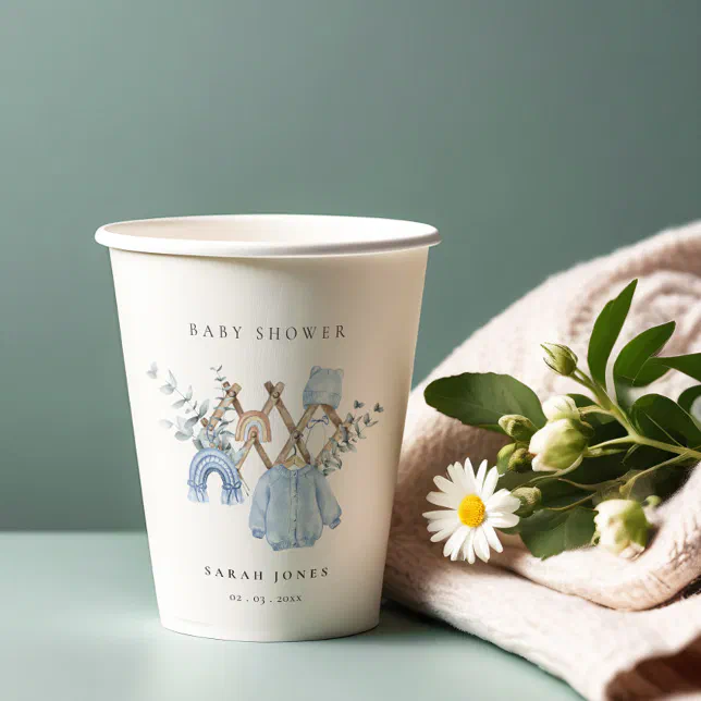 Cute Chic Boy Baby Clothes Essential Baby Shower Paper Cups | Zazzle