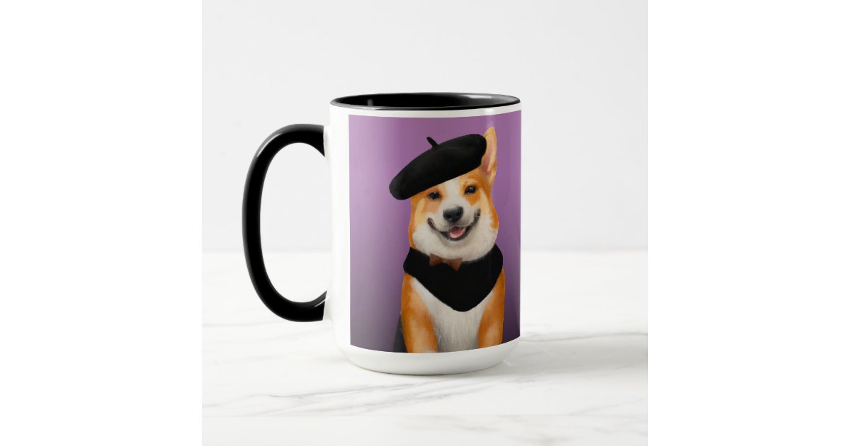 Cute Chic Corgi Dog Wearing Beret & Bandanna Mug | Zazzle