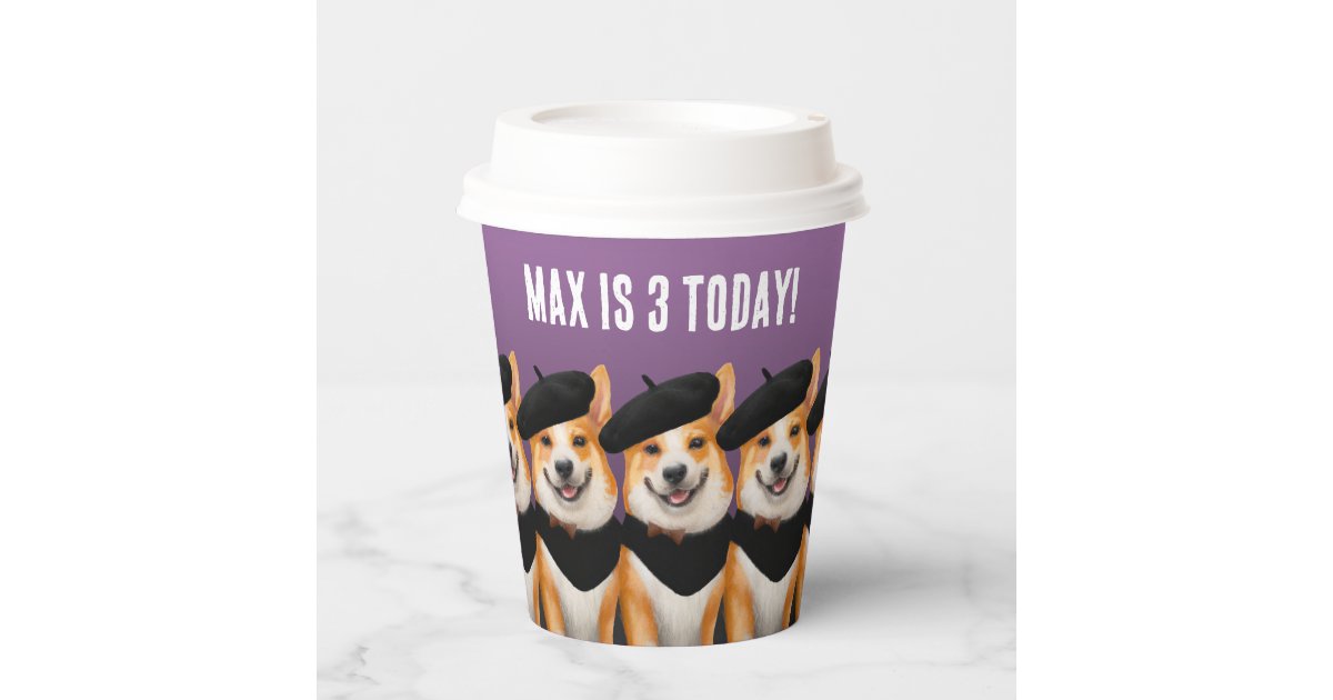 Cute Chic Corgi Dogs Wish You Happy Birthday Paper Cups | Zazzle