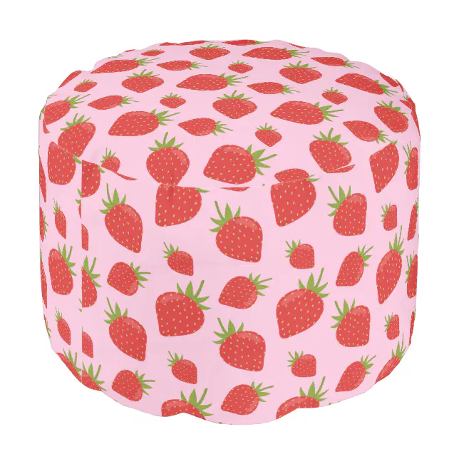 Cute Chic Trendy Stylish Pink Strawberry Pattern Pouf | Zazzle