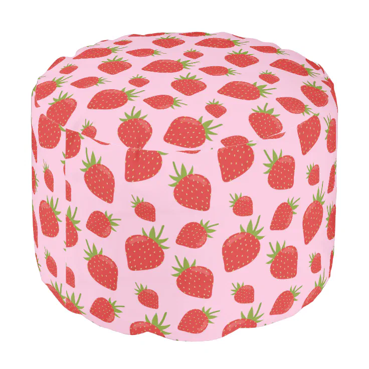 Cute Chic Trendy Stylish Pink Strawberry Pattern Pouf | Zazzle