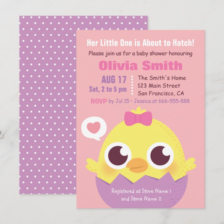 Cute Chick About to Hatch Baby Girl Shower Invitation | Zazzle