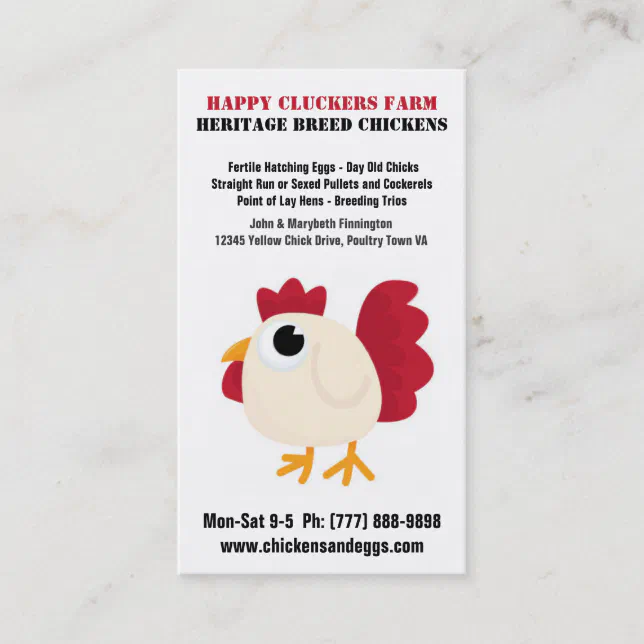 Cute Chicken Cartoon Egg or Poultry Farm Business Card | Zazzle