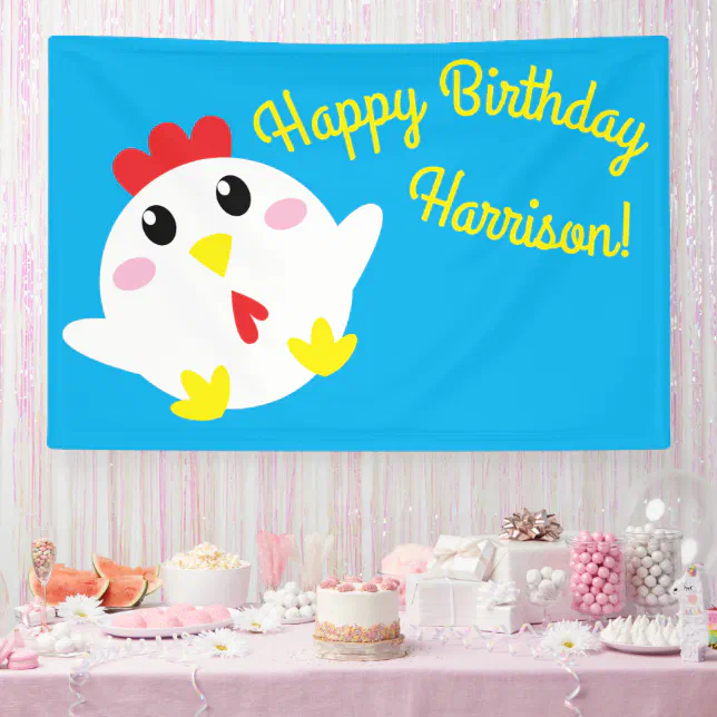 Cute Chicken Farm Kids 1st Birthday Party Banner | Zazzle
