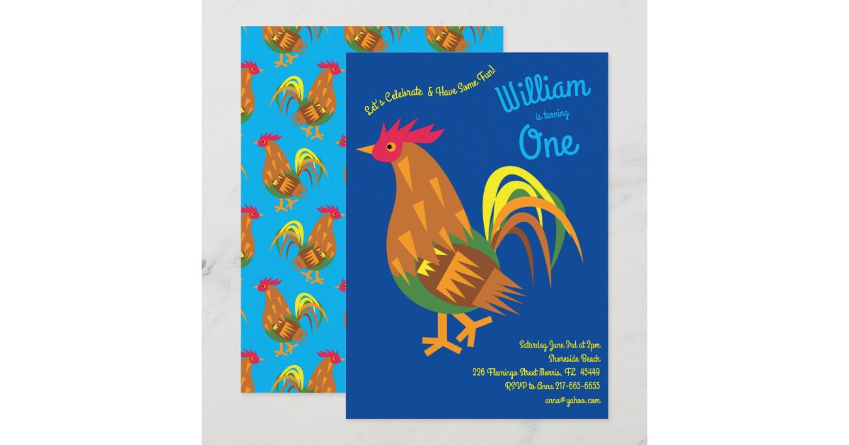 Cute Chicken Rooster Kids 1st Birthday Party Invitation | Zazzle