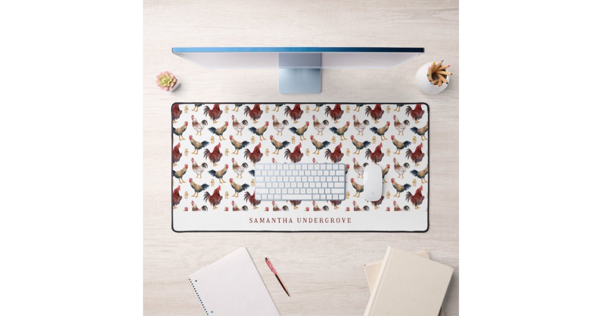 Cute Chicken Rooster Pattern Desk Mat | Zazzle