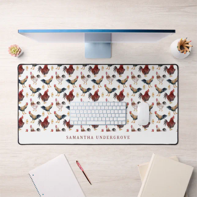 Cute Chicken Rooster Pattern Desk Mat | Zazzle