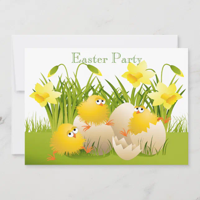 Cute Chicks, Eggs & Daffodils Easter Party Invitation | Zazzle
