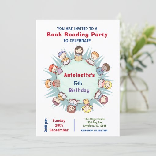 Cute Child Book Reading Birthday Party Invitation | Zazzle
