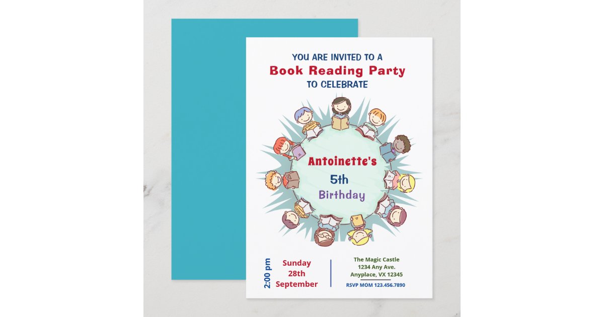 Cute Child Book Reading Birthday Party Invitation | Zazzle