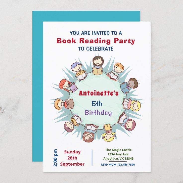 Cute Child Book Reading Birthday Party Invitation | Zazzle