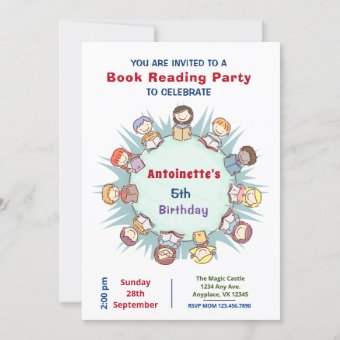 Cute Child Book Reading Birthday Party Invitation | Zazzle