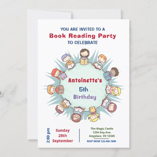 Cute Child Book Reading Birthday Party Invitation | Zazzle