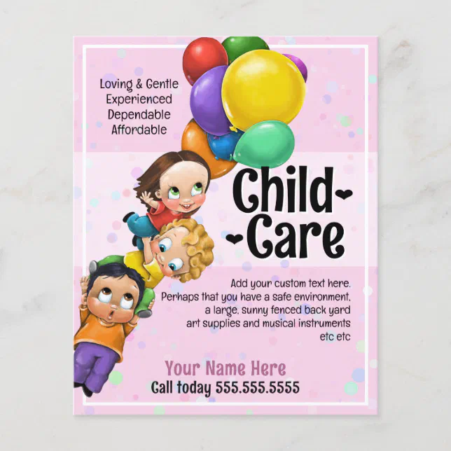 Cute Child Care Day Care 5x6 Kids & Balloons Promo Flyer | Zazzle