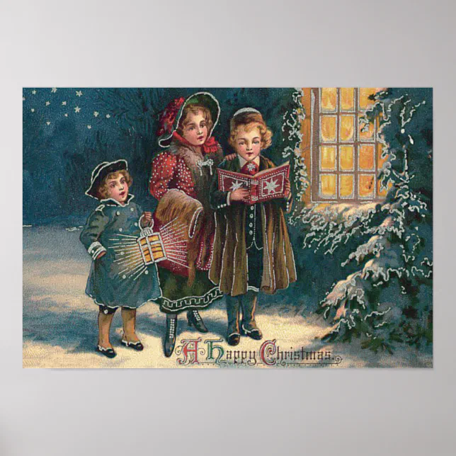 Cute Children Carolers Caroling Poster | Zazzle