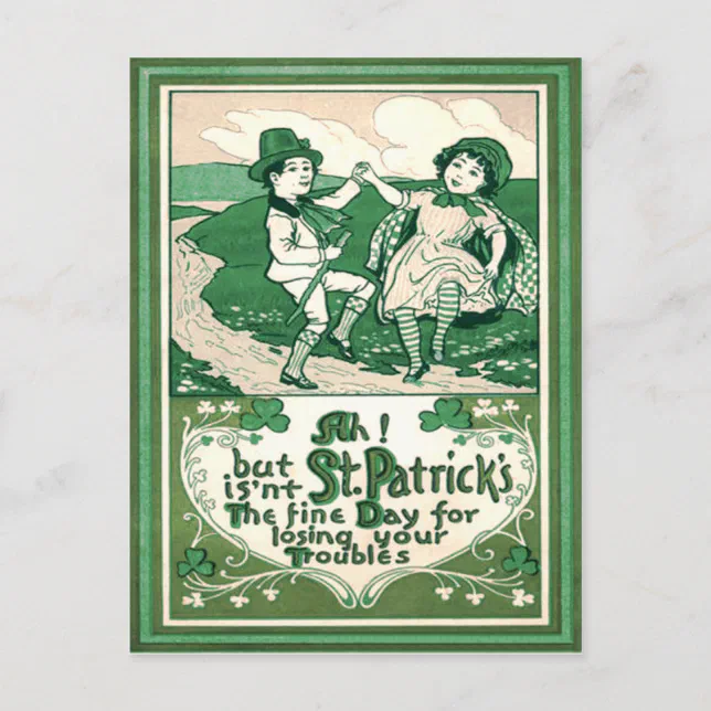 Cute Children Leprechaun Shamrock Dancing Postcard | Zazzle