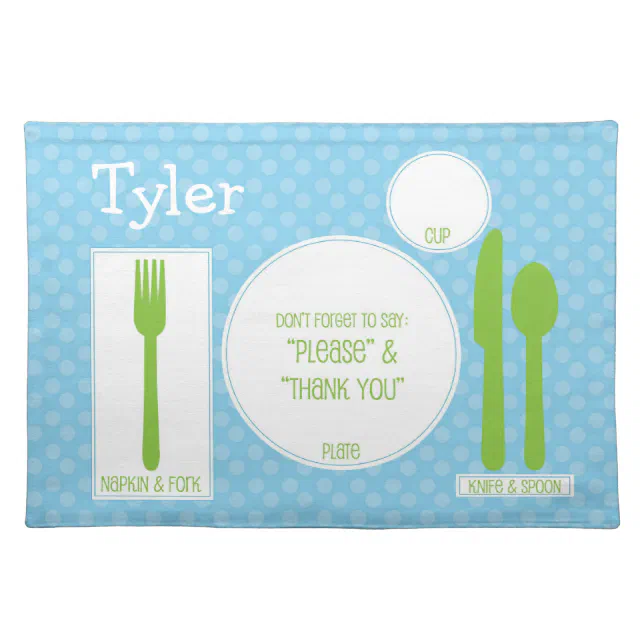 Cute Children's Proper Manners Polka Dot Place Mat | Zazzle