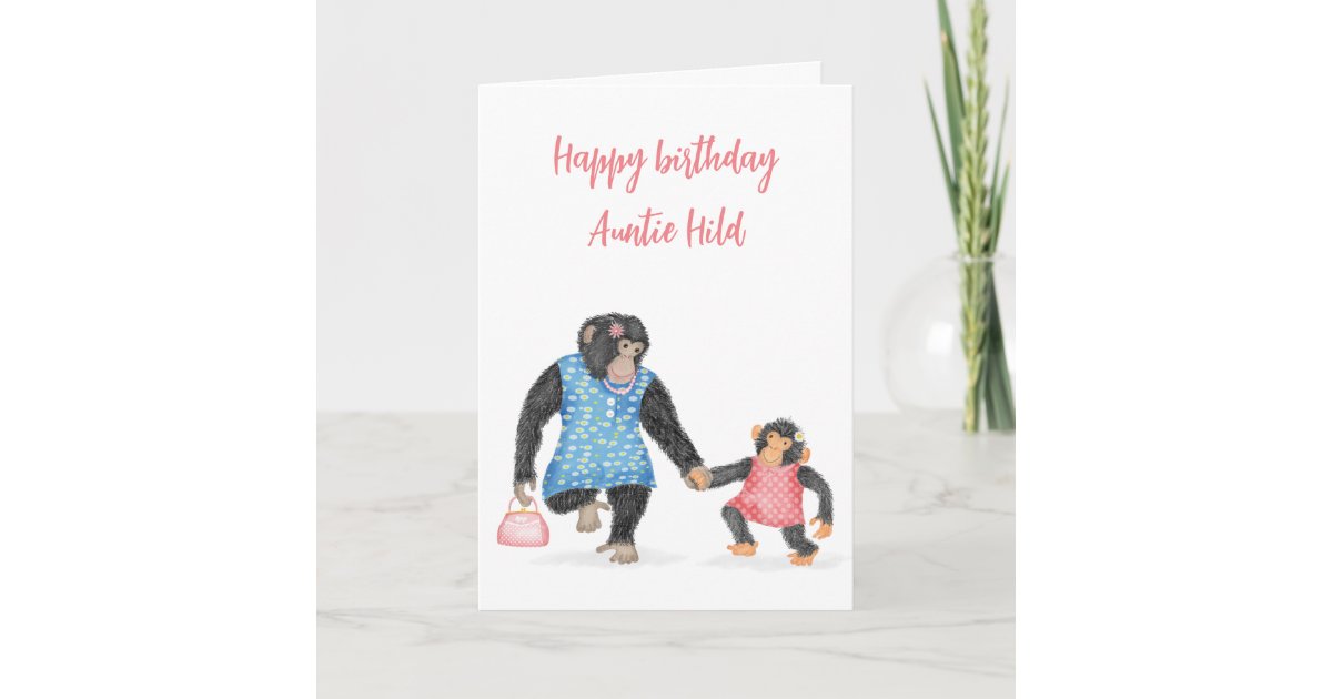 Cute chimpanzee birthday card for aunt | Zazzle