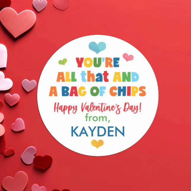Cute Chip Bag School Valentine Day Classic Round Sticker | Zazzle