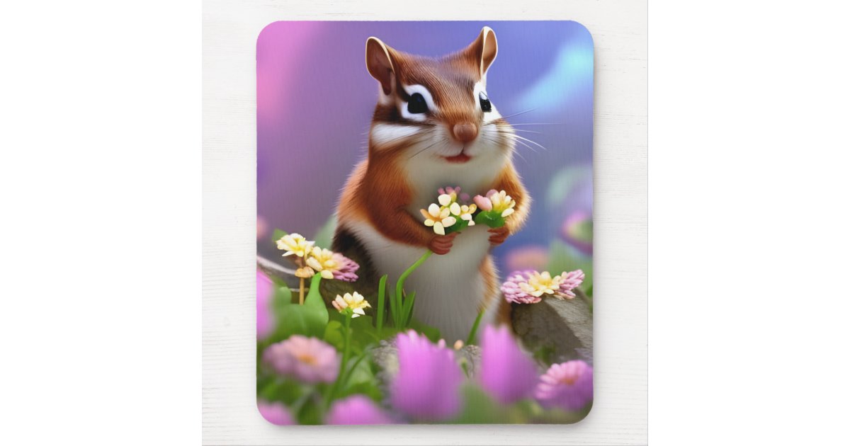 Cute Chipmunk with Flowers Mouse Pad | Zazzle