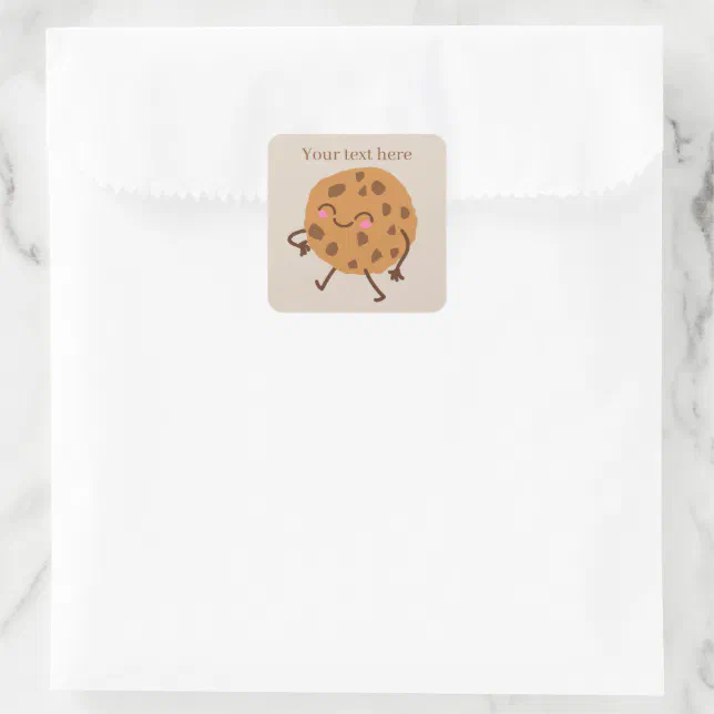 cute chocolate chip cookie add text square sticker | Zazzle