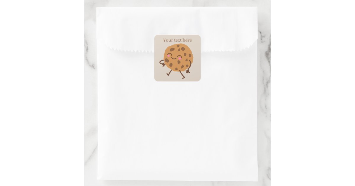 cute chocolate chip cookie add text square sticker | Zazzle