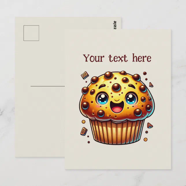 Cute chocolate chip muffin customize postcard | Zazzle