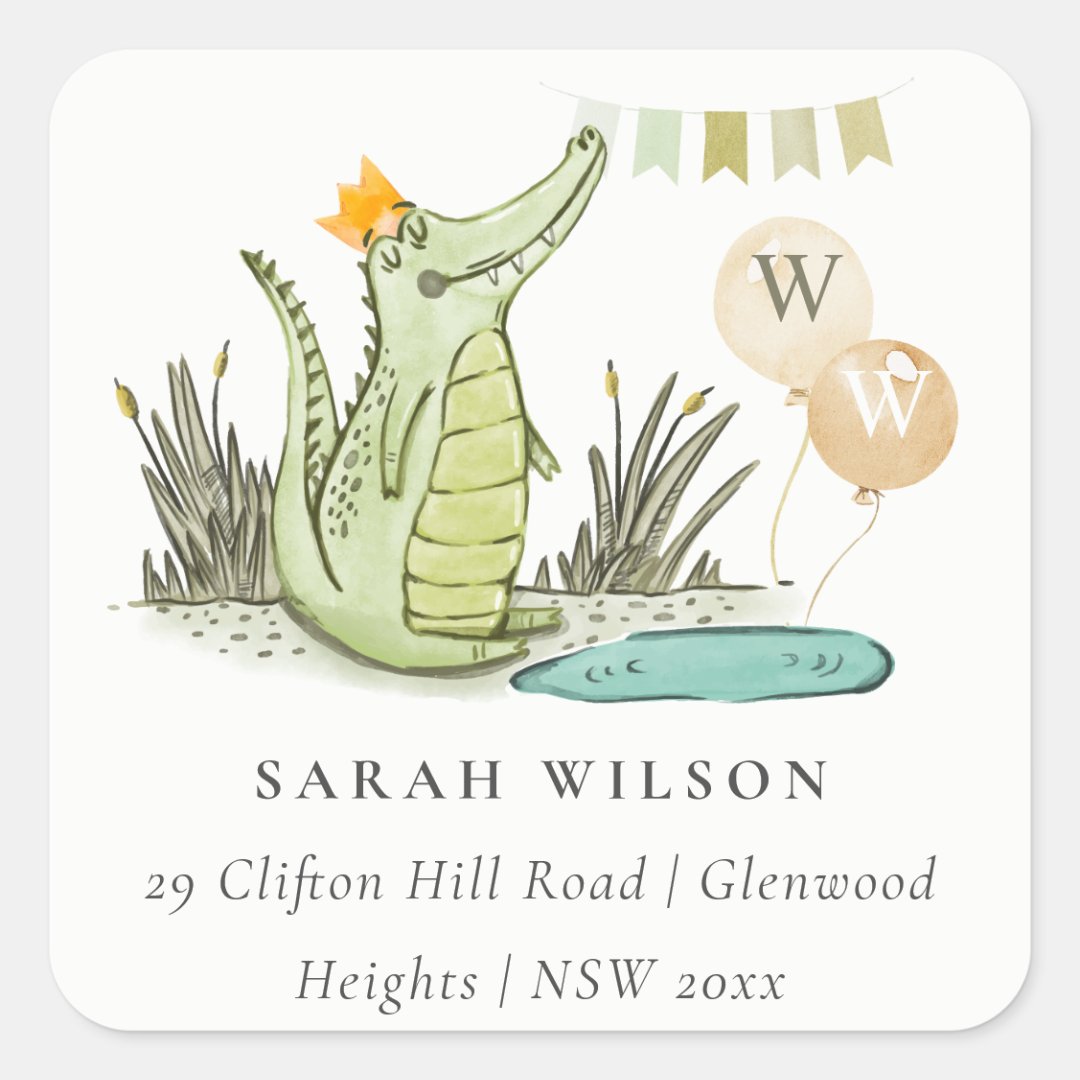 Cute Chomp Alligator in Swamp Balloon Address Square Sticker | Zazzle