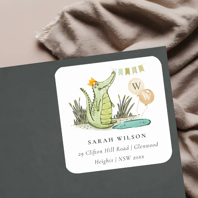 Cute Chomp Alligator in Swamp Balloon Address Square Sticker | Zazzle
