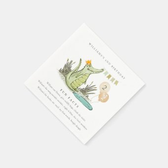 Cute Chomp Alligator in Swamp Fun Facts Birthday Napkins | Zazzle
