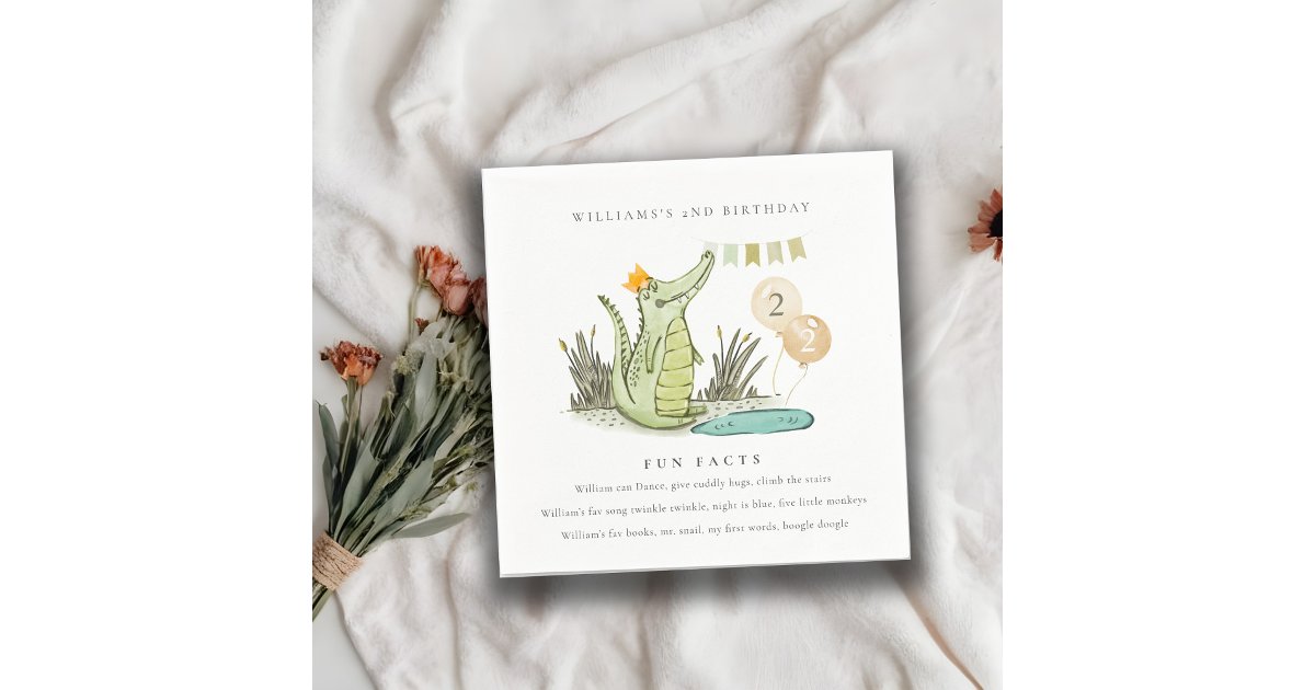 Cute Chomp Alligator in Swamp Fun Facts Birthday Napkins | Zazzle