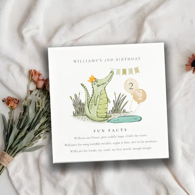 Cute Chomp Alligator in Swamp Fun Facts Birthday Napkins | Zazzle