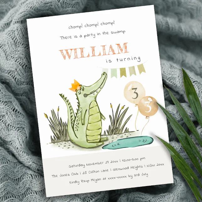 Cute Chomp Alligator Swamp Any Age Birthday Invite | Zazzle