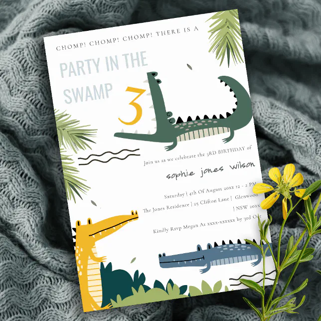 Cute Chomp Alligator Swamp Any Age Kids Birthday Invitation | Zazzle