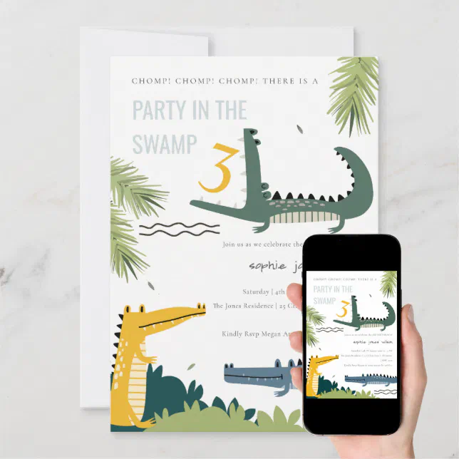 Cute Chomp Alligator Swamp Any Age Kids Birthday Invitation | Zazzle