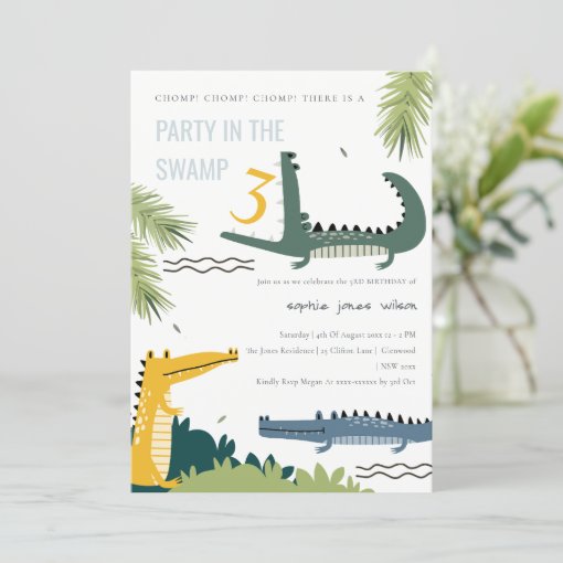 Cute Chomp Alligator Swamp Any Age Kids Birthday Invitation | Zazzle