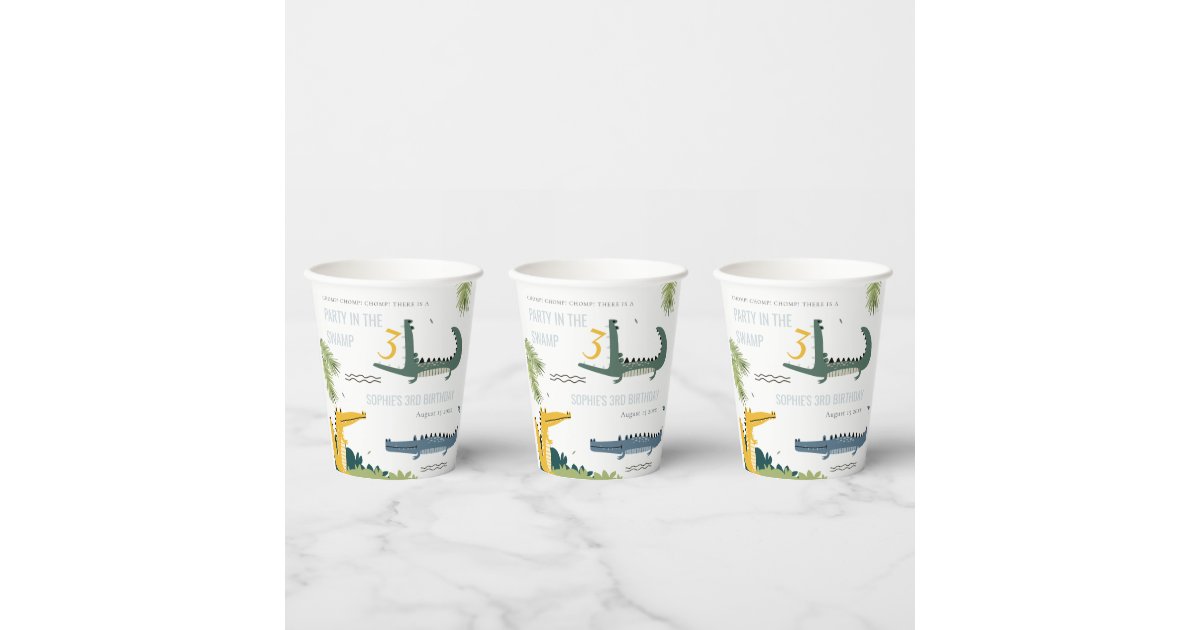 Cute Chomp Alligator Swamp Any Age Kids Birthday Paper Cups | Zazzle