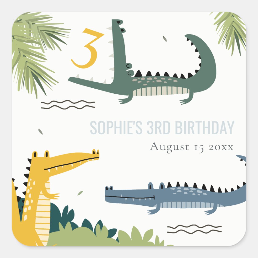 Cute Chomp Alligator Swamp Any Age Kids Birthday Square Sticker | Zazzle