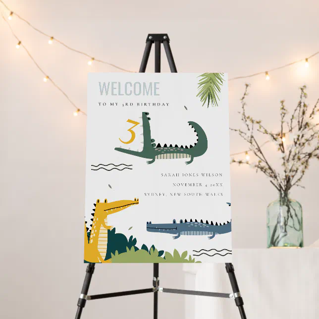 Cute Chomp Alligator Swamp Kids Birthday Welcome Foam Board | Zazzle