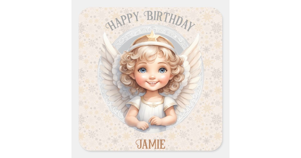 Cute Christmas Angel 1st Birthday Square Sticker | Zazzle