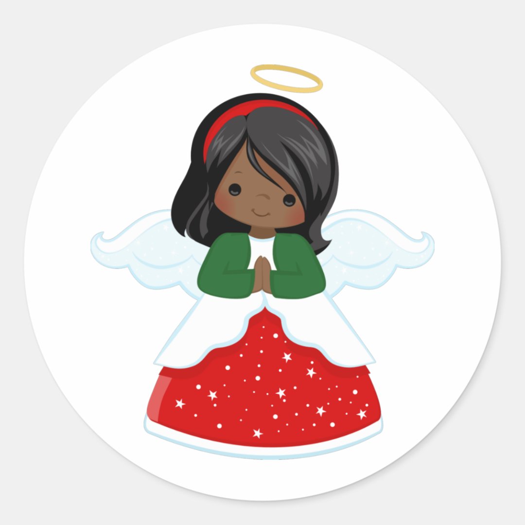 Cute Christmas Angel Classic Round Sticker | Zazzle